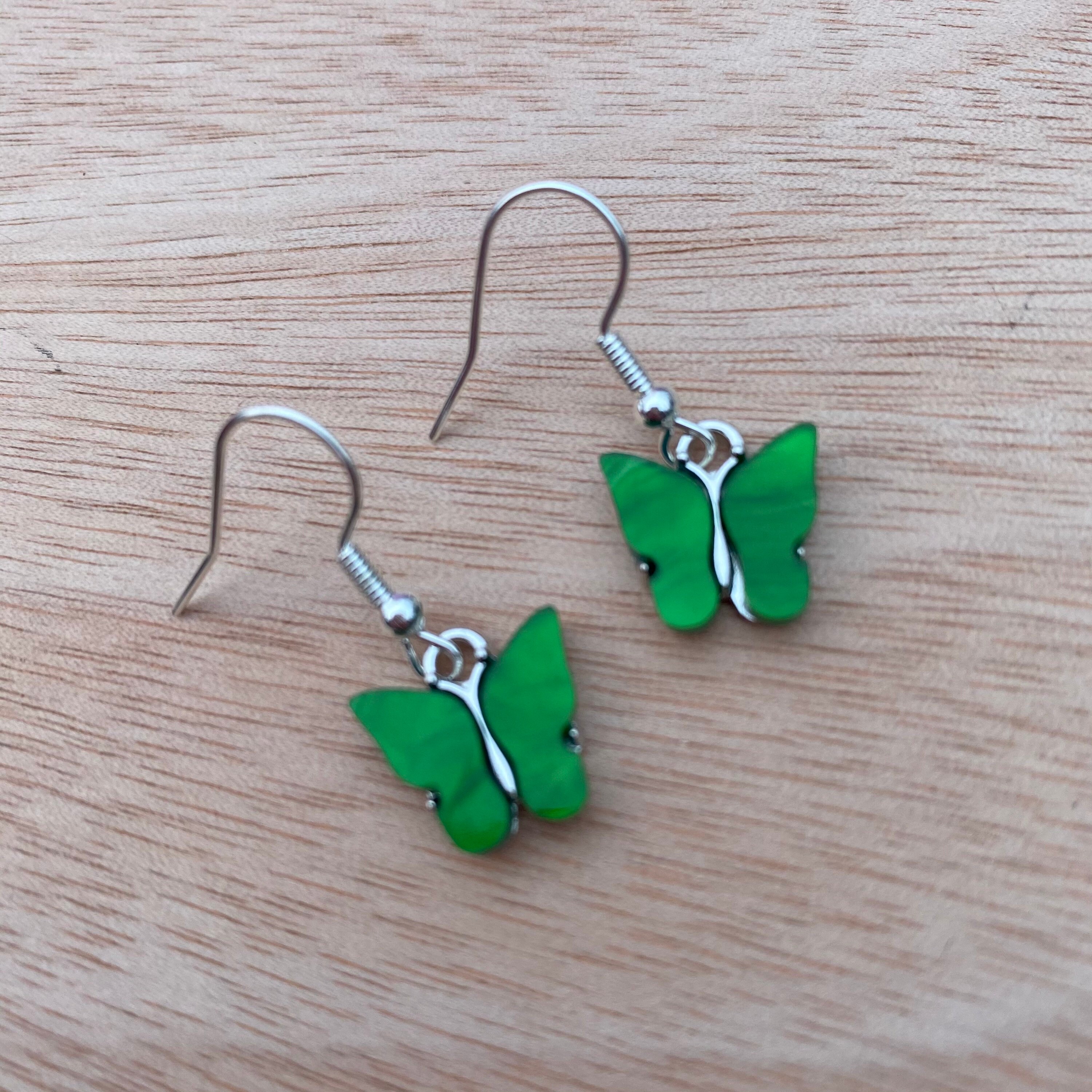 Silver Plated Butterfly Earrings Various Colours - Etsy UK