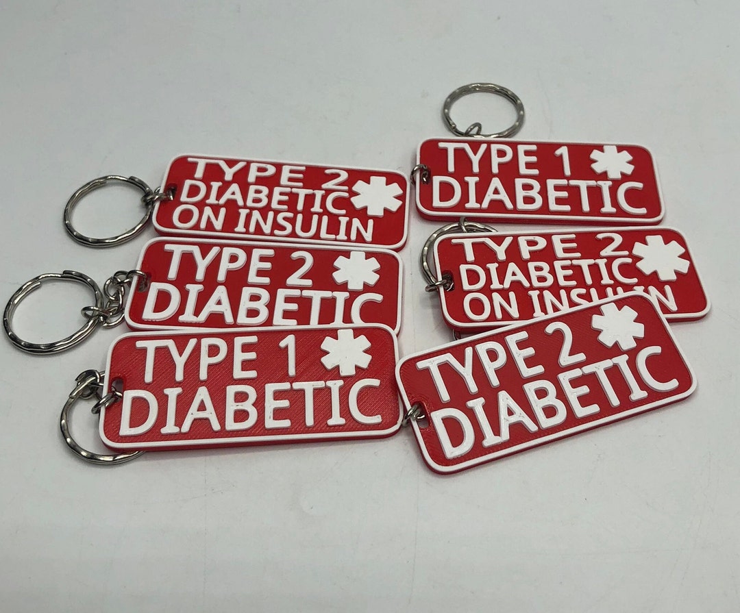 Type 1 Type 2 Diabetes Keyring / Diabetic Medical Alert Key Chain ...