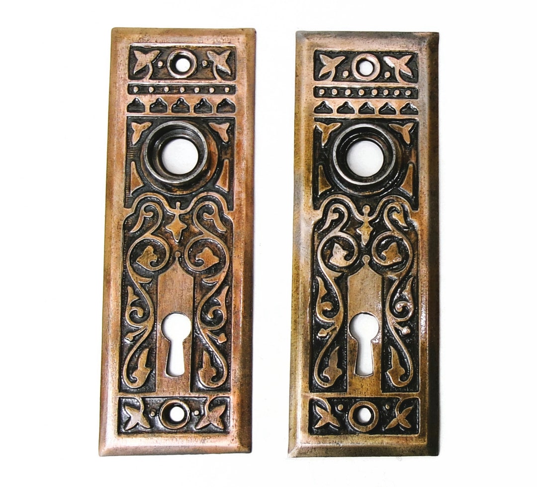 Pair Antique Vintage Victorian Eastlake Ornate Backplates Door Plates ...