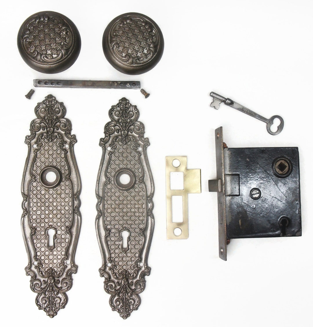 Antique Door Set Victorian / Eastlake Backplate Knob Mortise Lock Key ...