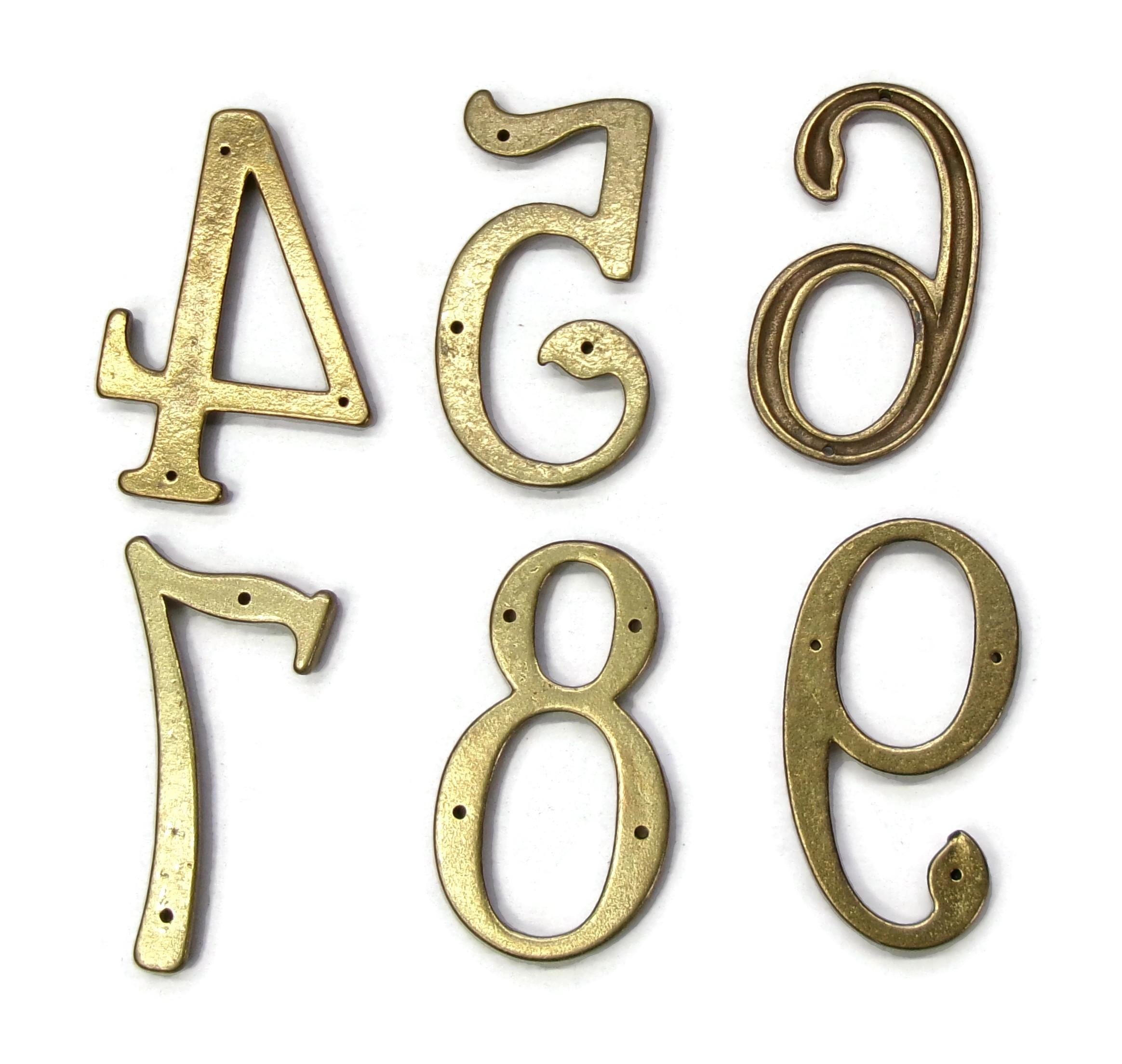 Lot of Six Vintage Solid Brass Address House Numbers 3.5" # 4, 5, 6, 7 ...