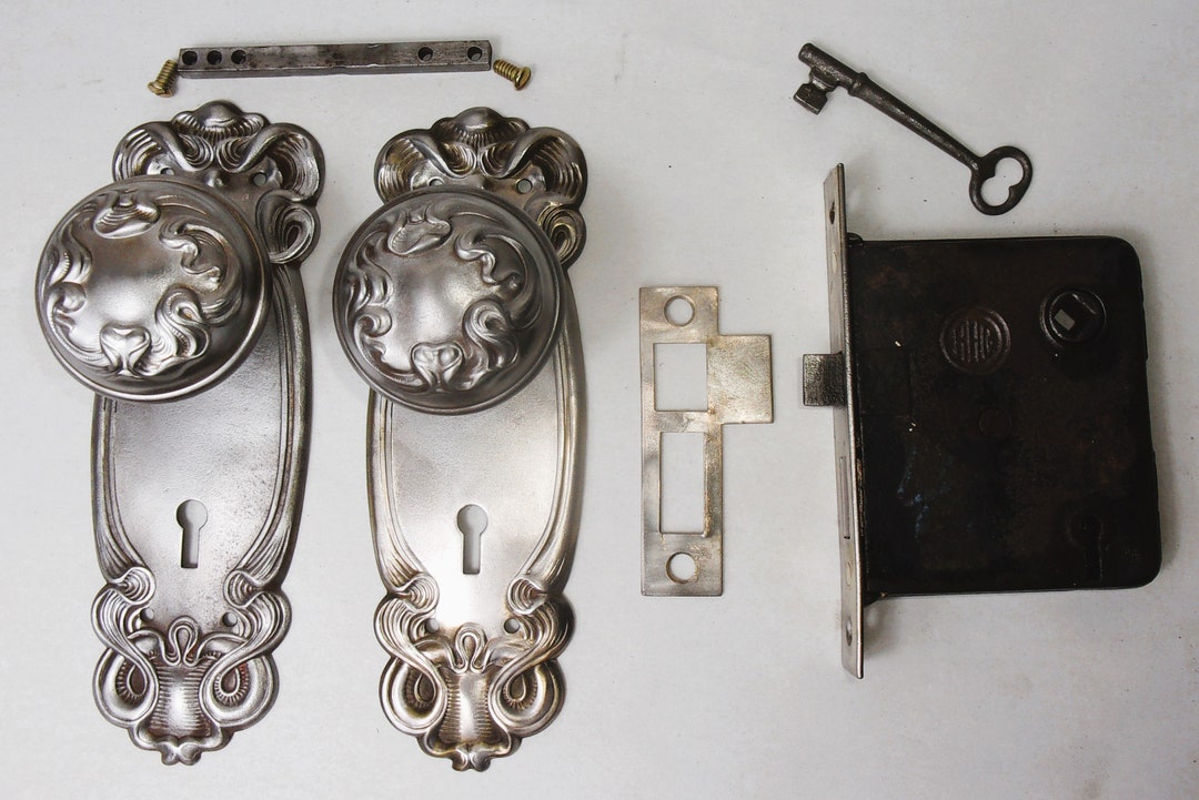 Antique Door Set Victorian / Eastlake Backplate Knob Mortise Lock Key ...