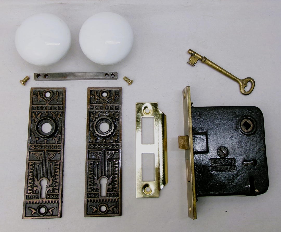 Antique Door Set Victorian / Eastlake Backplate Knob Mortise Lock Key ...