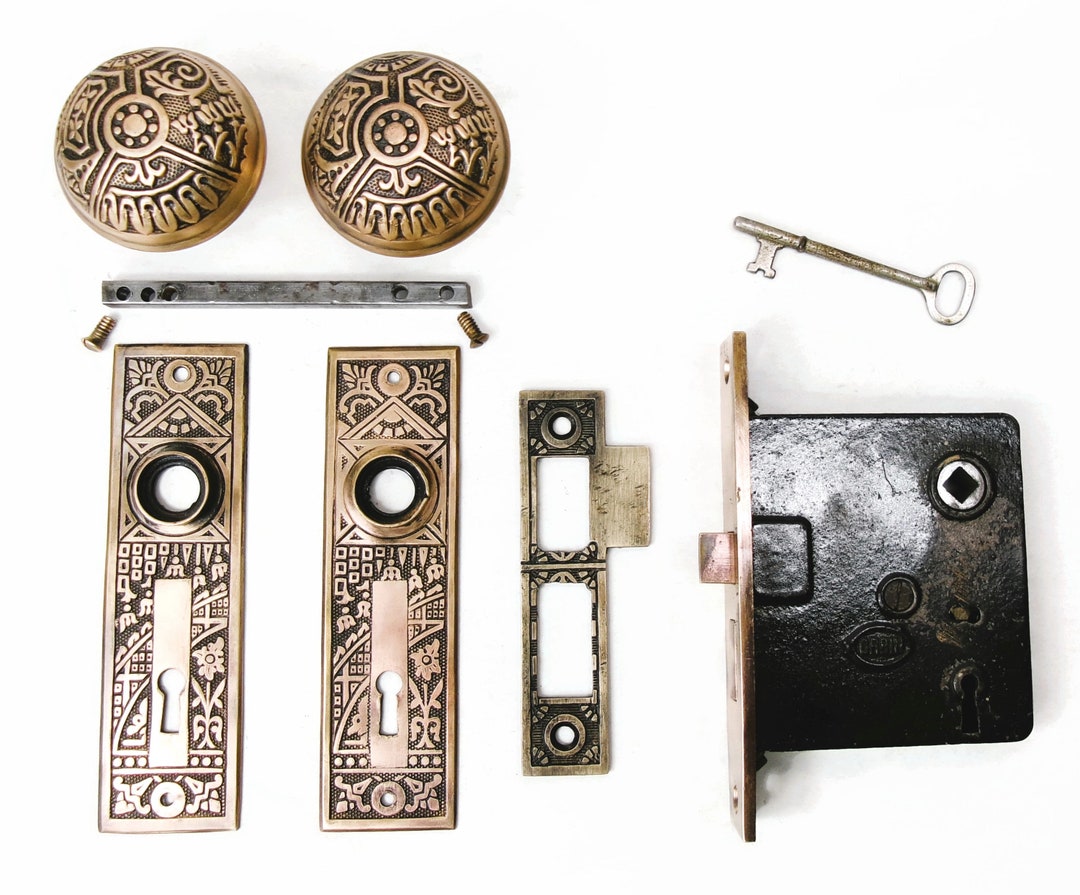 Antique Set EASTLAKE VICTORIAN AESTHETIC Backplates Door Knob Mortise ...