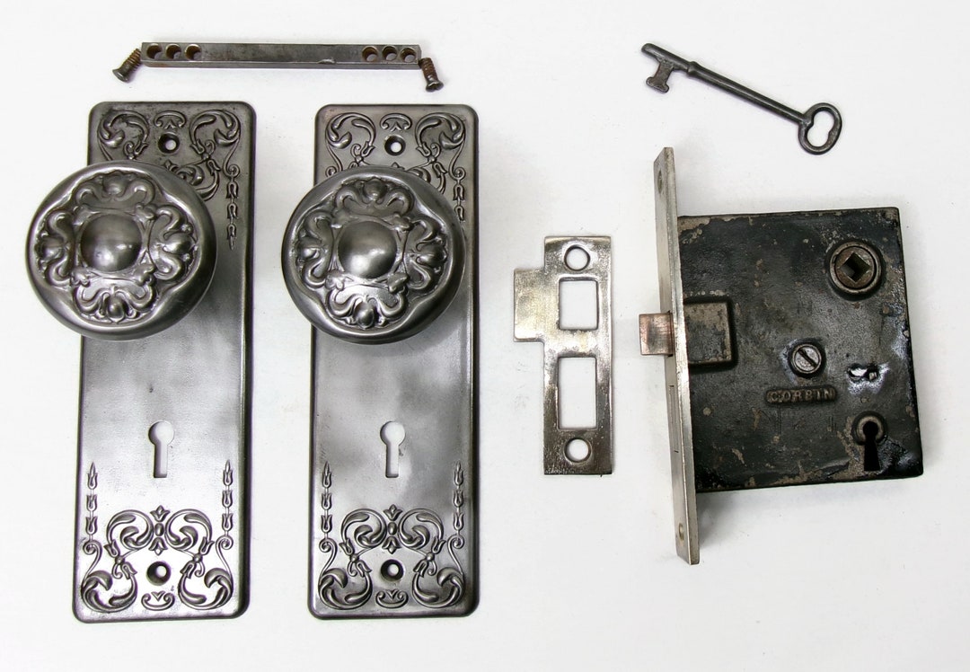 Antique Door Set Victorian / Eastlake Backplate Knob Mortise Lock Key ...