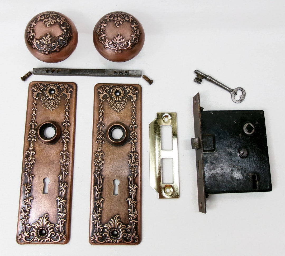 Antique Door Set Victorian / Eastlake Backplate Knob Mortise Lock Key ...