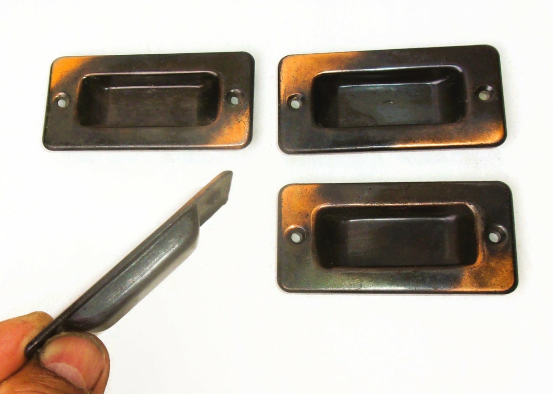 4 Antique Victorian Japanned Tigger Flash Copper Window Sash Lift Pulls ...