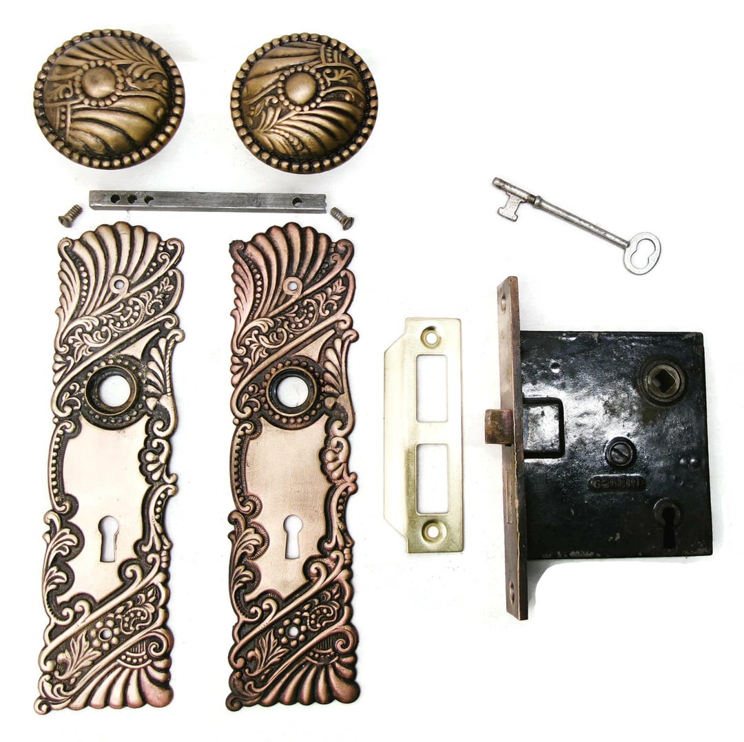 Antique Door Set Victorian / Eastlake Backplate Knob Mortise Lock Key ...