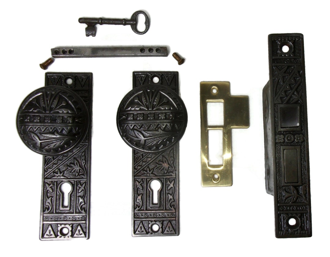 Antique Door Set Victorian / Eastlake Backplate Knob Mortise Lock Key ...