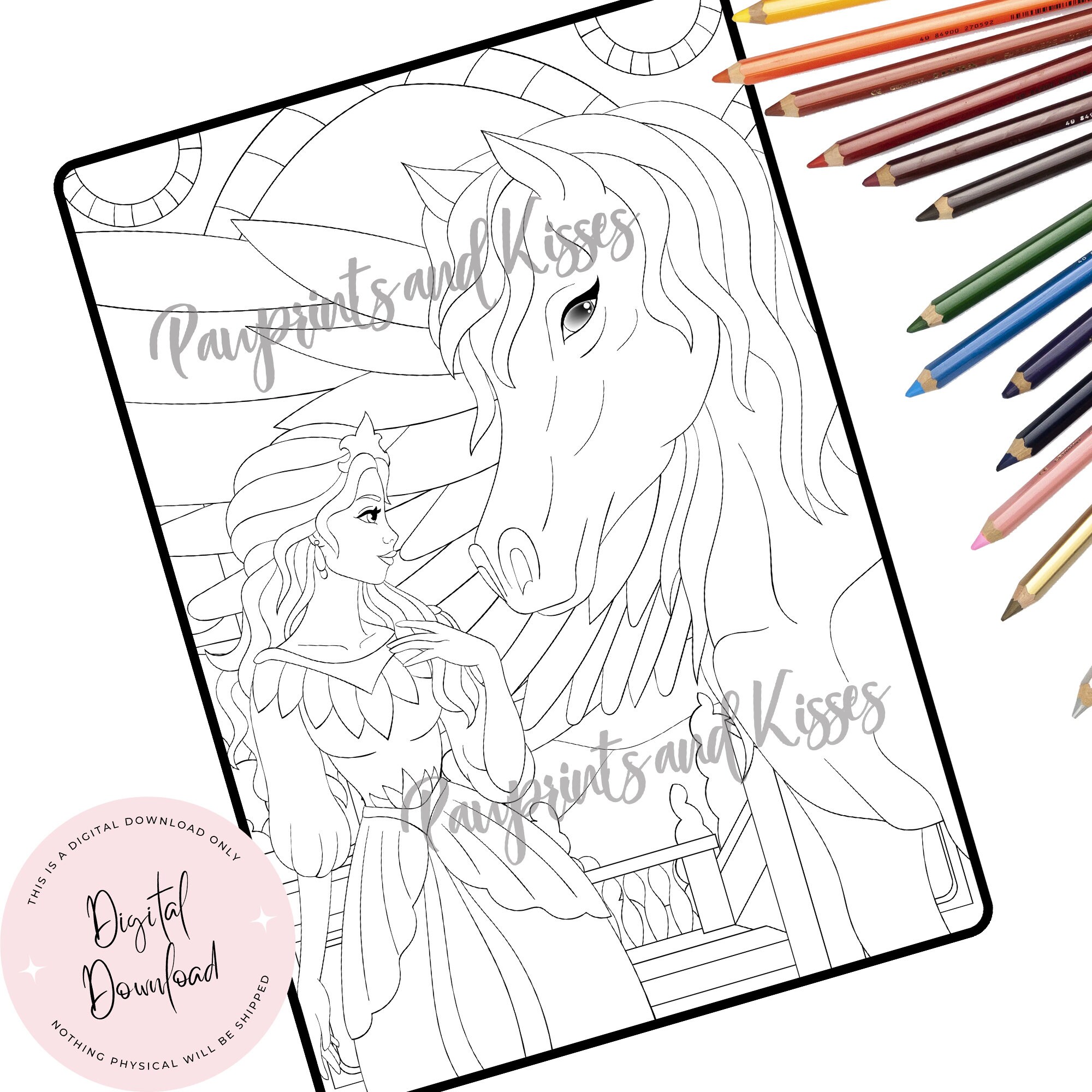 Fairy Princess and Pegasus Coloring Page Digital Download - Etsy UK