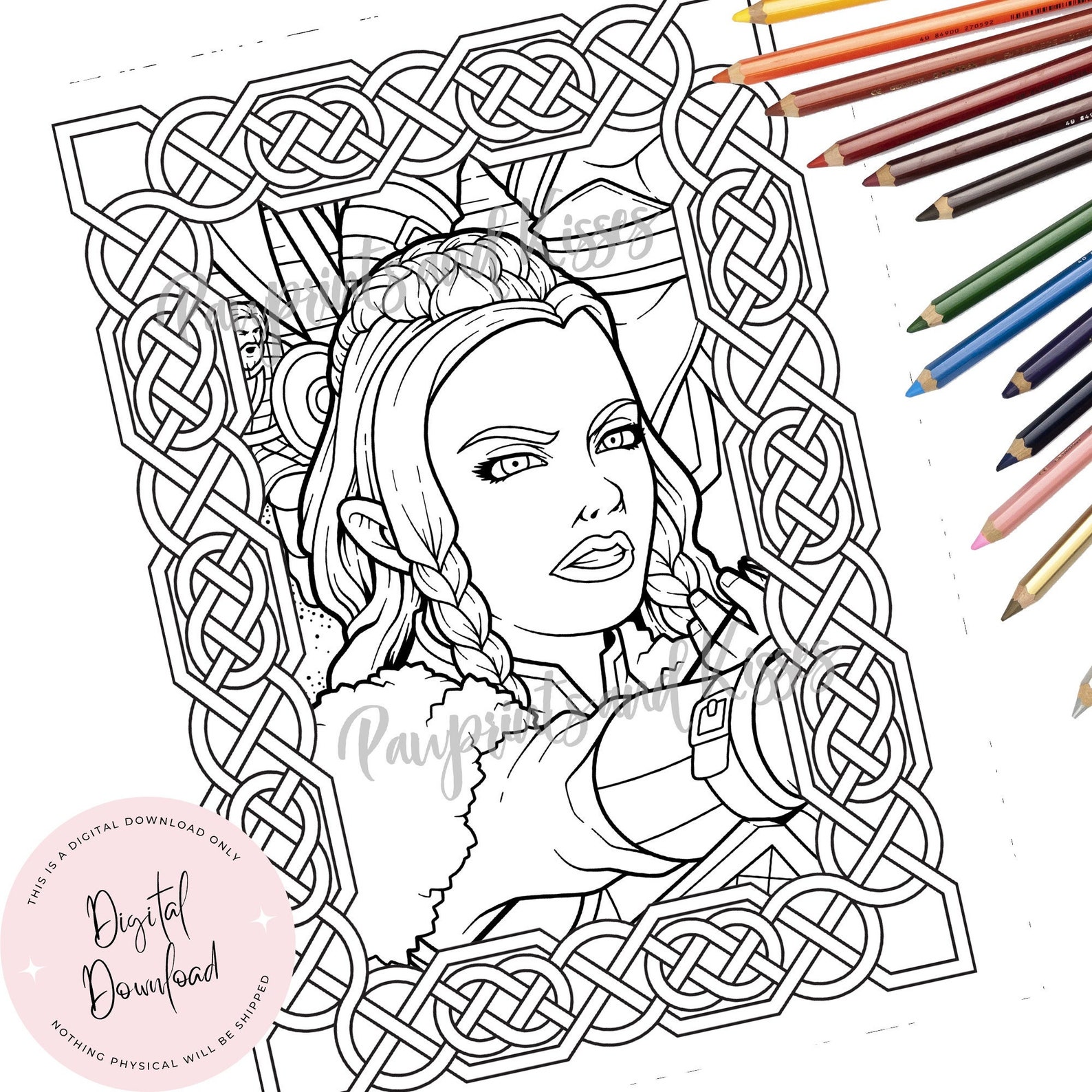 Valkyrie Digital Download Coloring Sheet, Viking Warrior Woman Coloring ...