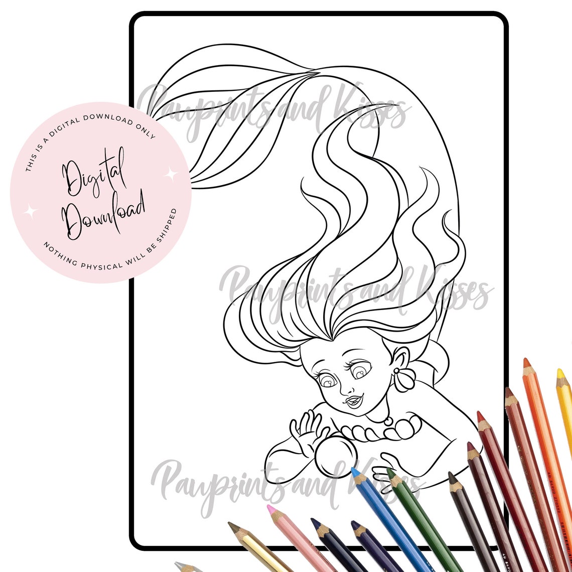 Easy Mermaid Coloring Page, Digital Download Coloring Sheet, Mermaid ...
