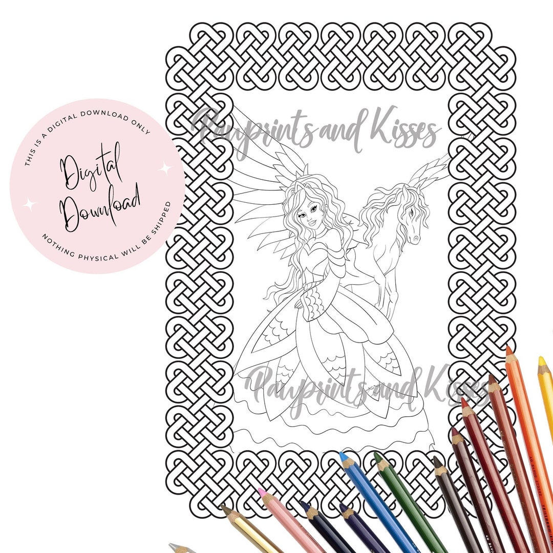 Fairy Princess and Pegasus Coloring Page, Digital Download Coloring ...