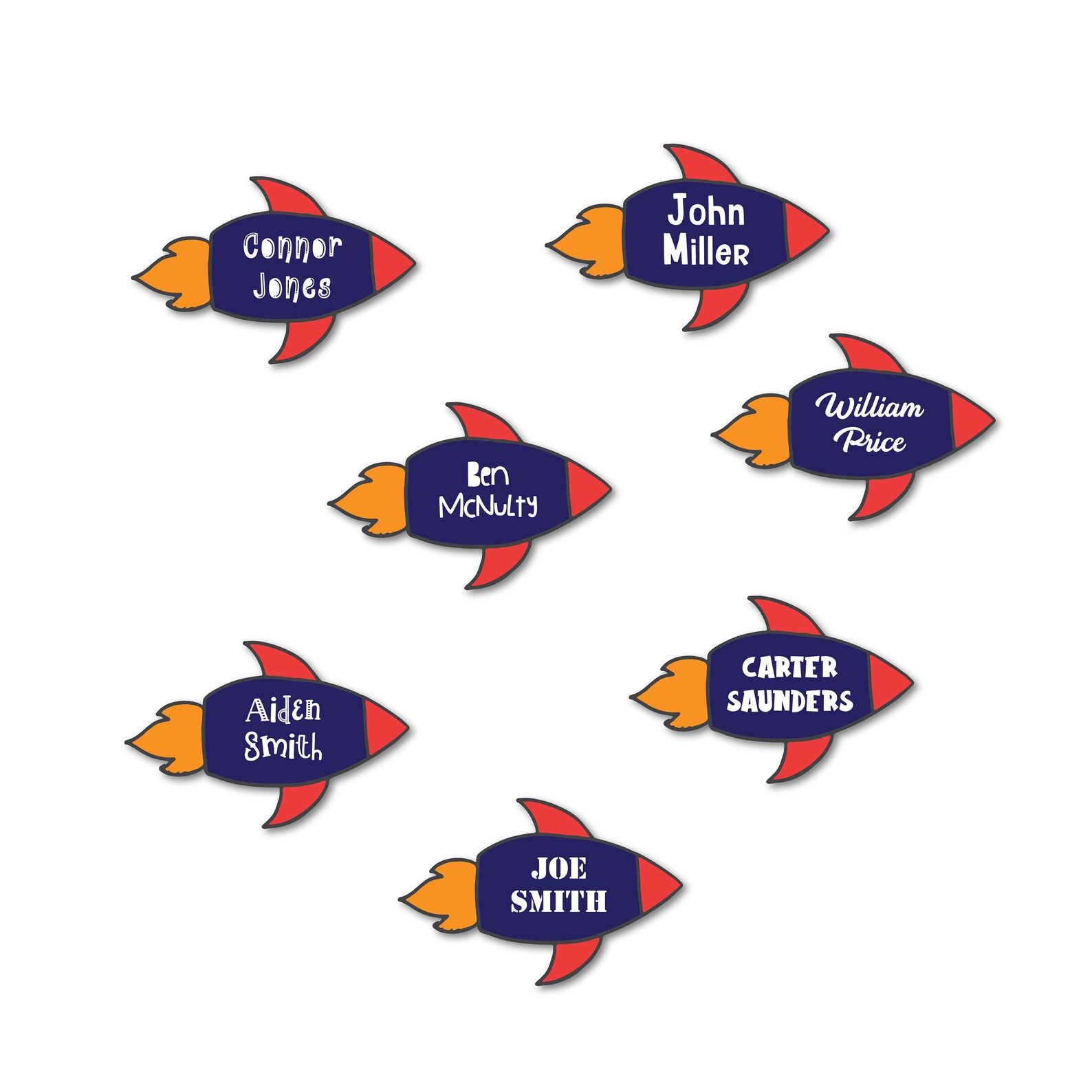 10 Pack Personalised Rocket Labels | Etsy