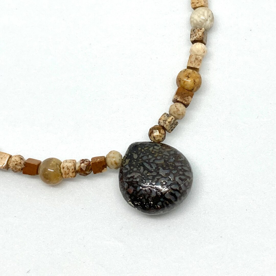 Dinosaur Bone Necklace , Dainty Genuine Dinosaur Fossil Bone Jasper ...