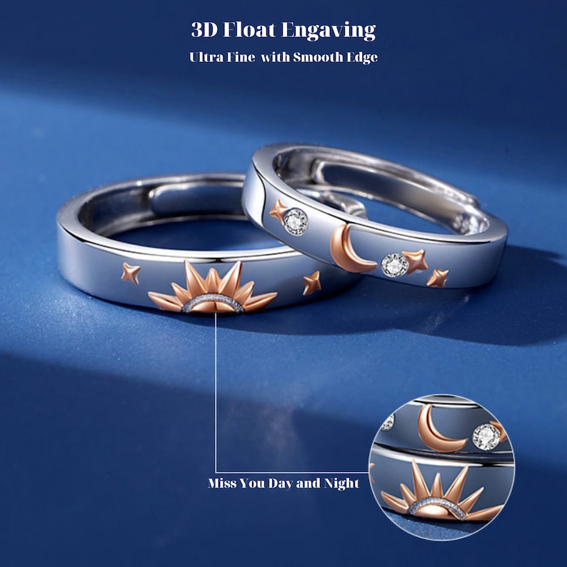 PERIMADE Sun Moon Star Couple Ring Boyfriend Girlfriend - Etsy