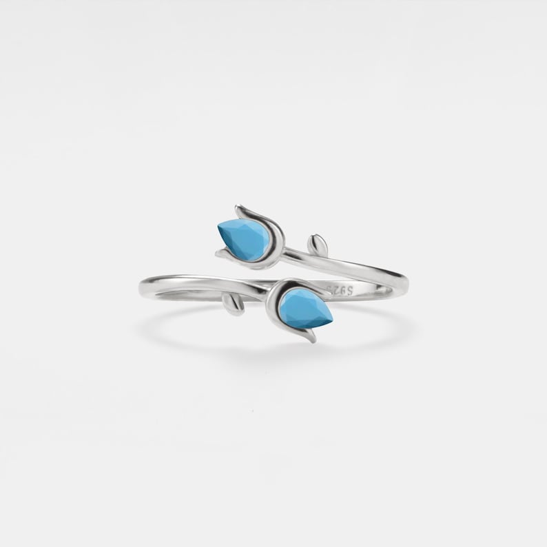 PERIMADE Turquoise Tulip Ring • Blue Flower Stacking Ring • Sterling ...