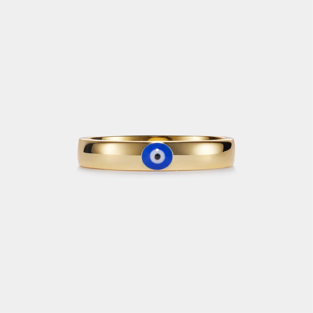 PERIMADE Gold Greek Evil Eye Band Ring • Turkish Blue Eye Nazar ...