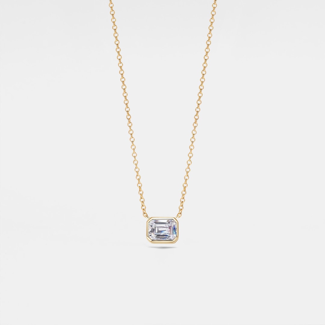 PERIMADE Moissanite Emerald Cut Pendant • Moissanite Layering Wedding ...