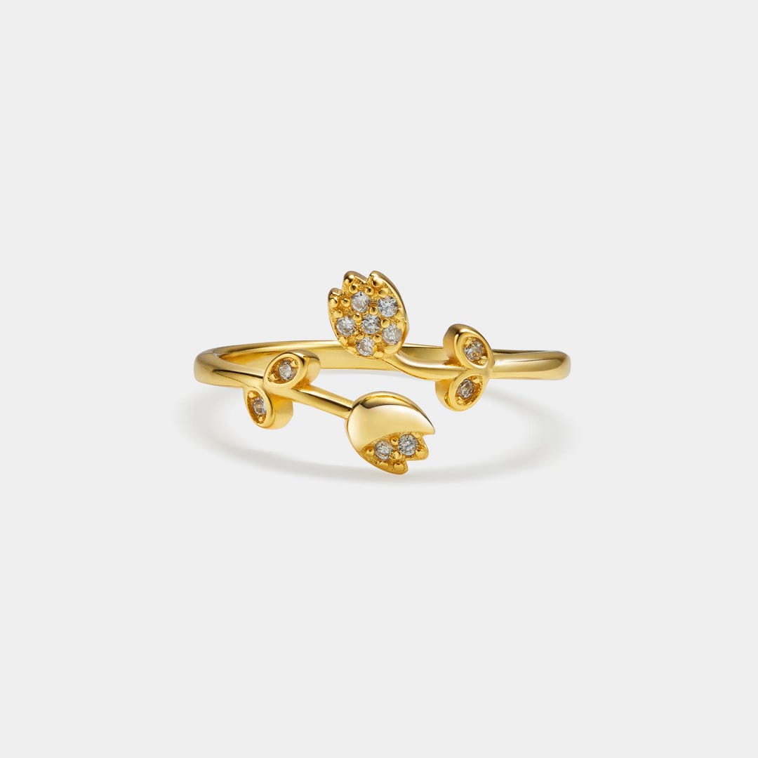 PERIMADE Tulip Flower Stacking Ring • Dainty Gold Spring Tulip Bypass ...