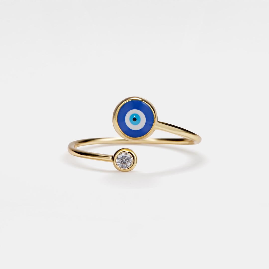 PERIMADE Evil Eye Nazar Bypass Ring • Turkish Blue Eye Stacking Ring ...