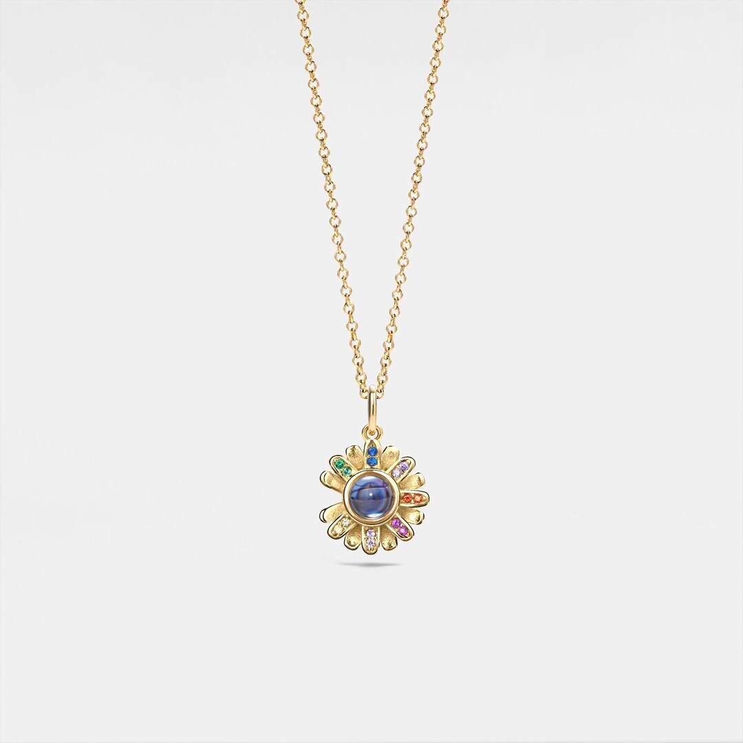 PERIMADE Daisy Flower Projection Necklace • Personalized Picture Inside ...