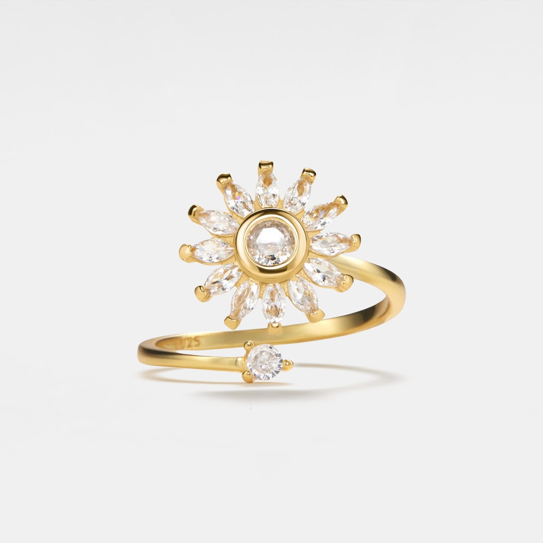 PERIMADE Daisy Flower Fidget Spinner Ring • Dainty Gold Flower Spinning ...