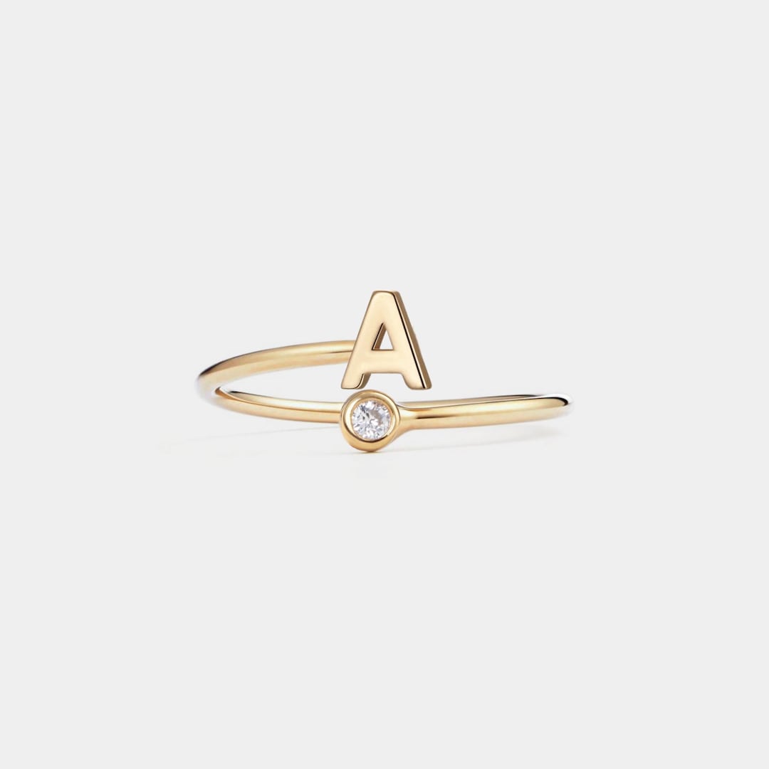 PERIMADE Custom Initial Letter Ring • Dainty Letter Stacking Bypass Ring • Sterling Silver ...