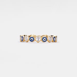 PERIMADE Blue Turkish Evil Eye Band Heart Stacking Eternity - Etsy