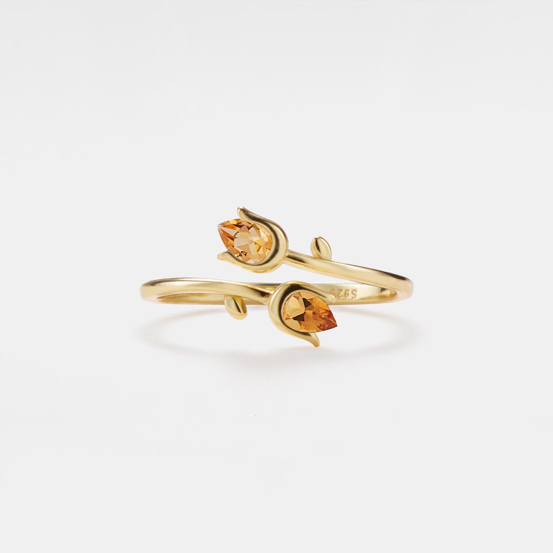 PERIMADE Citrine Tulip Stacking Ring • Orange Crystal Flower Bypass ...