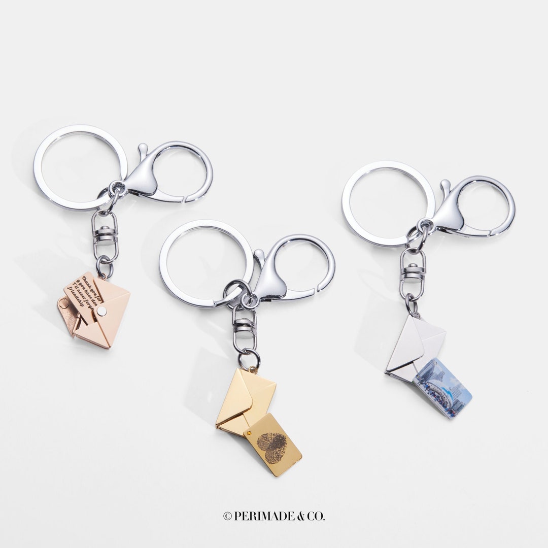 PERIMADE Custom Photo Locket Keychain Gold Mail Envelope - Etsy
