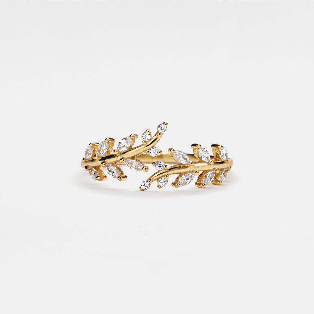PERIMADE Olive Branch Bypass Ring • Vine Leaf Stacking Cocktail Ring • Sterling Silver ...
