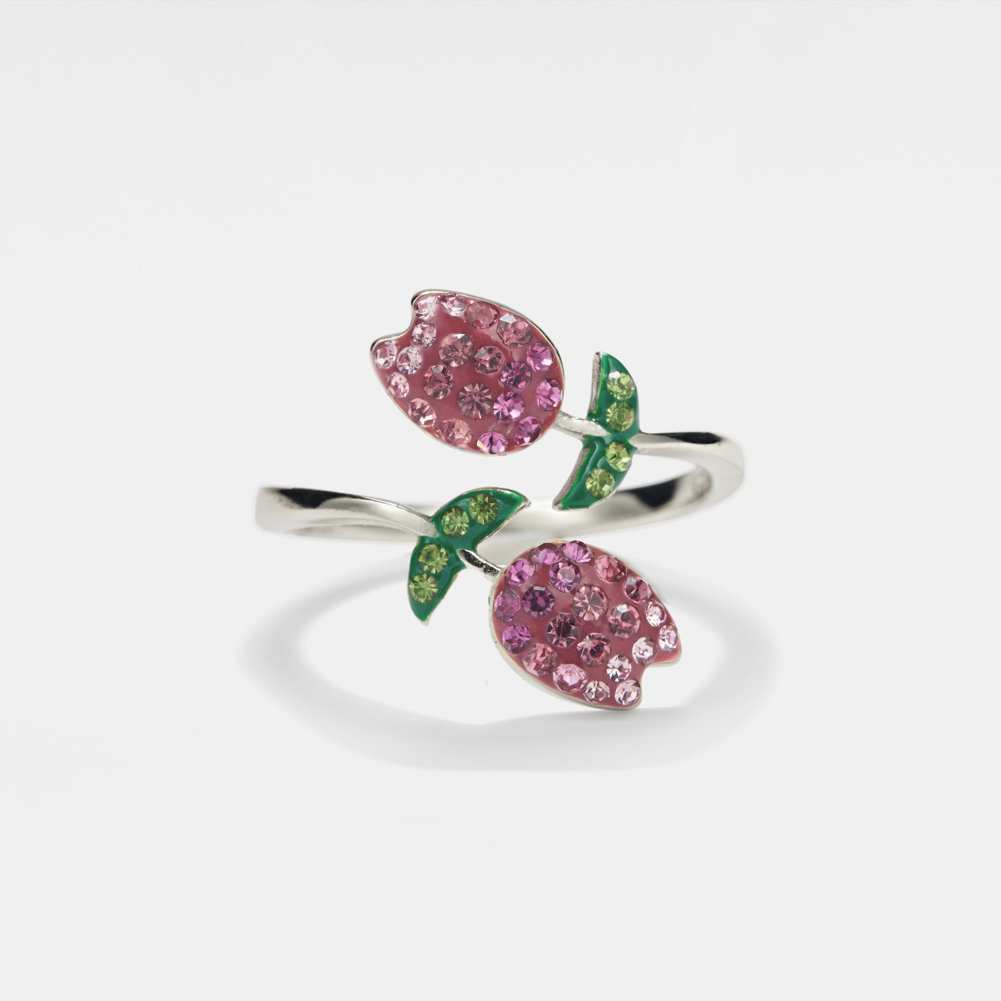 PERIMADE Pink Tulip Ring • Flower Stacking Bypass Ring • Sterling ...