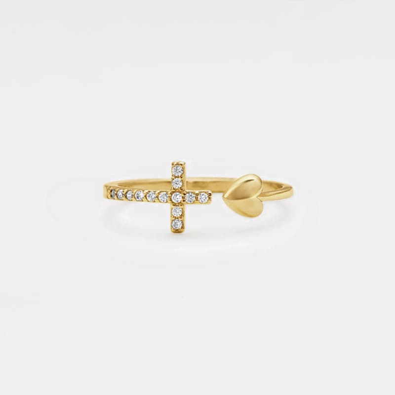 Cross Heart Open Ring - Etsy