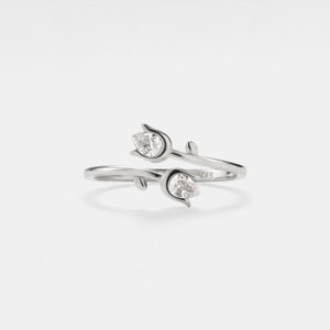 PERIMADE Tulip Flower Stacking Ring • Delicate Gold Tulip Bypass Ring ...