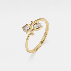 PERIMADE Tulip Flower Stacking Ring • Delicate Gold Tulip Bypass Ring ...