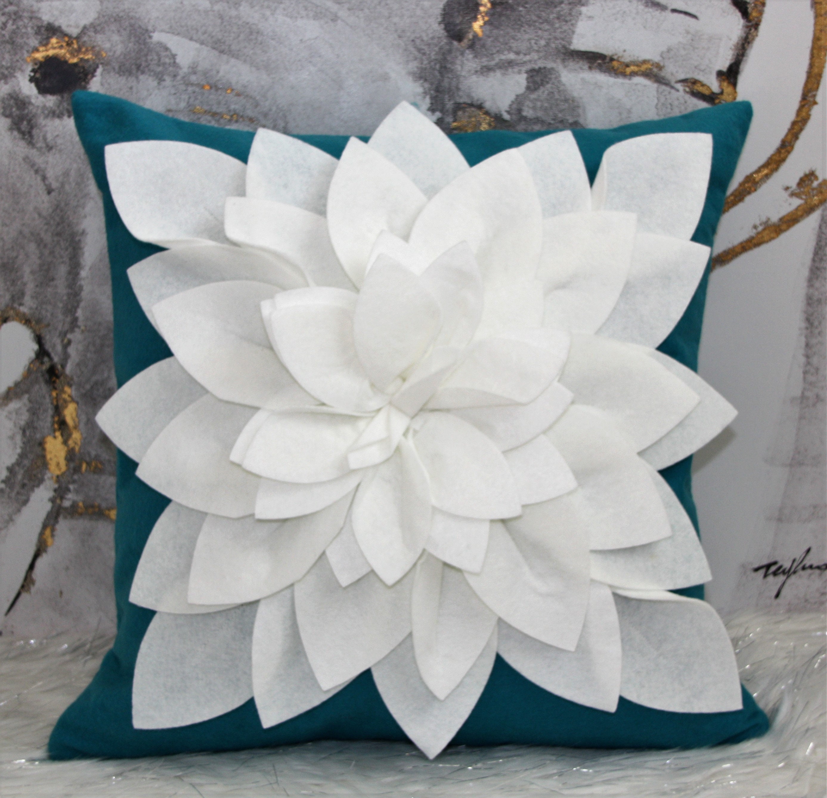 Square Flower Pillow - Decorative Throw Pillow - Daisy Flower Pillow ...