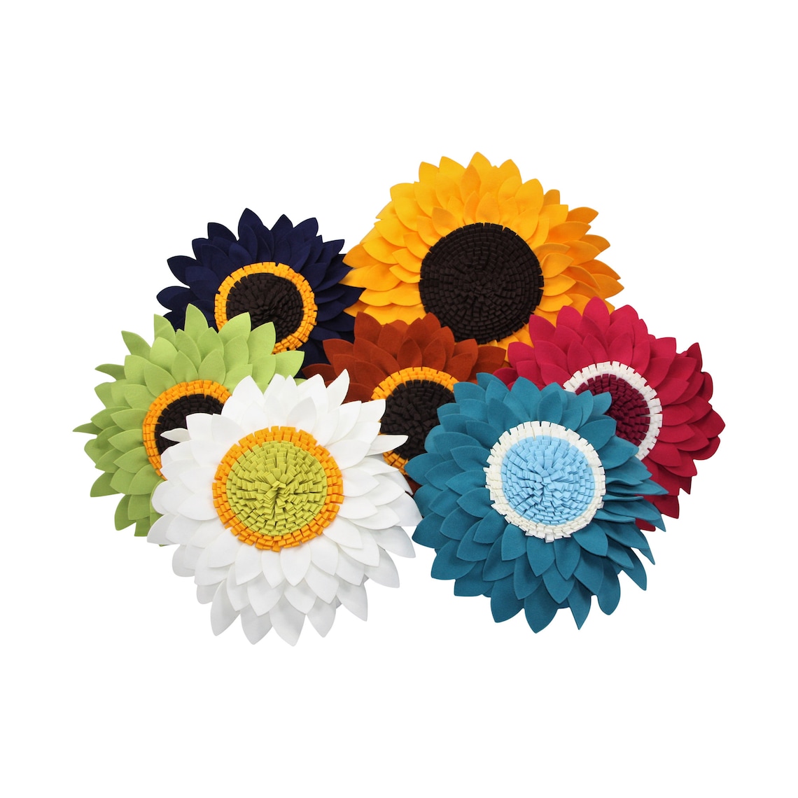 Sunflower Pillow, Flower Shaped Round 3D Handmade Accent Decorative ...