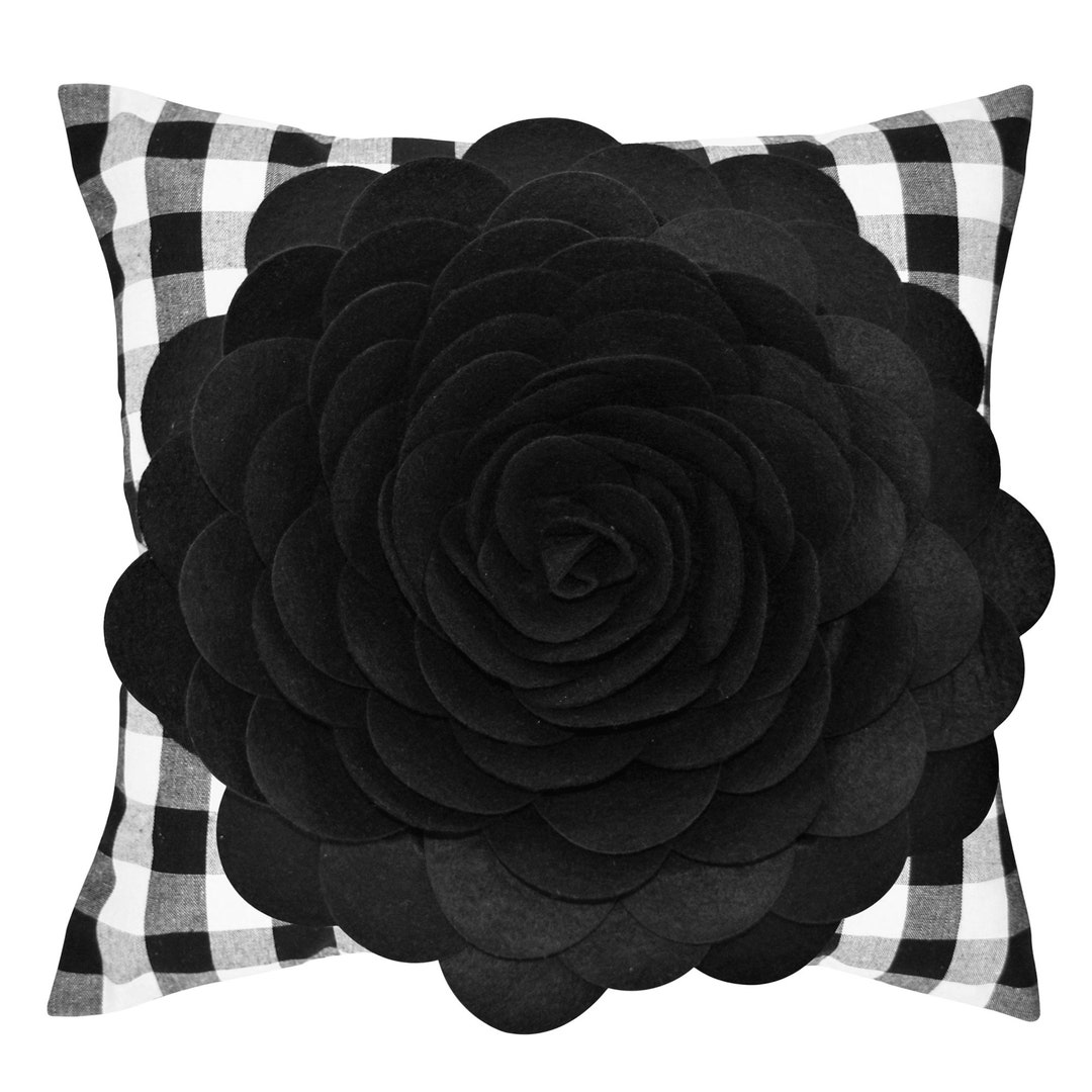 Flower Pillows - Accent Square Flower Pillow - Linen Buffalo Plaid - 3D ...
