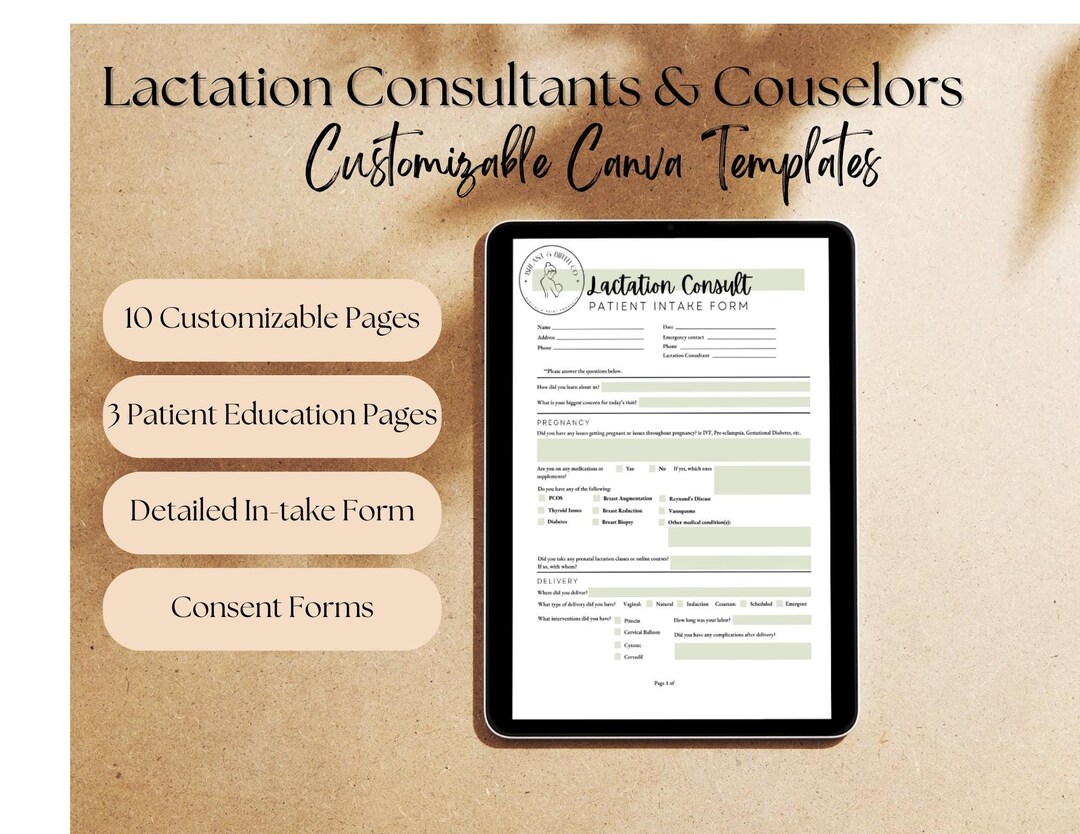 Lactation Consultant Patient Intake Form and Consent Form | 10 Editable ...