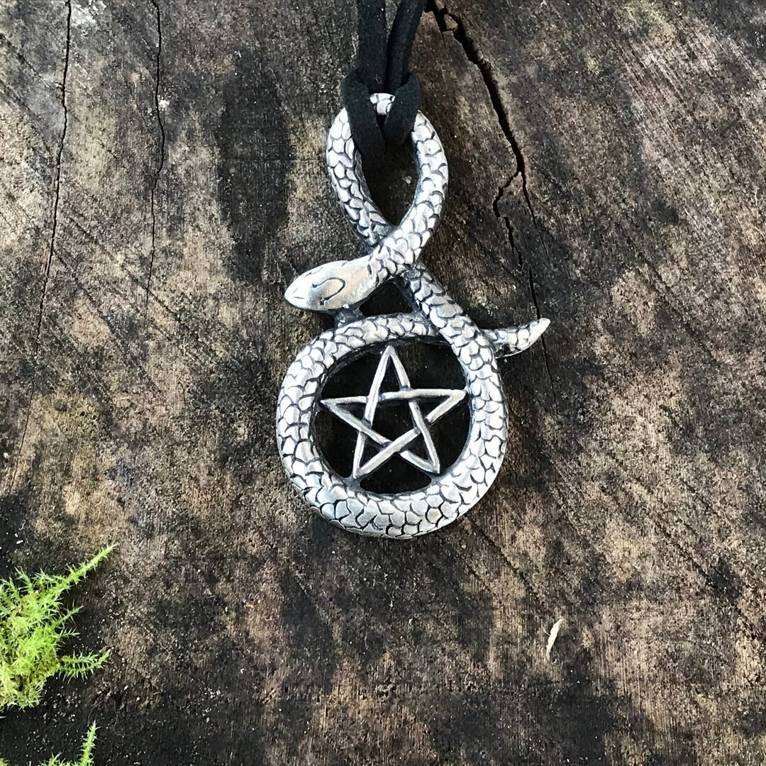 Snake Pentagram Pendant Goth Rock Alternative Spiritual Pewter Silver ...