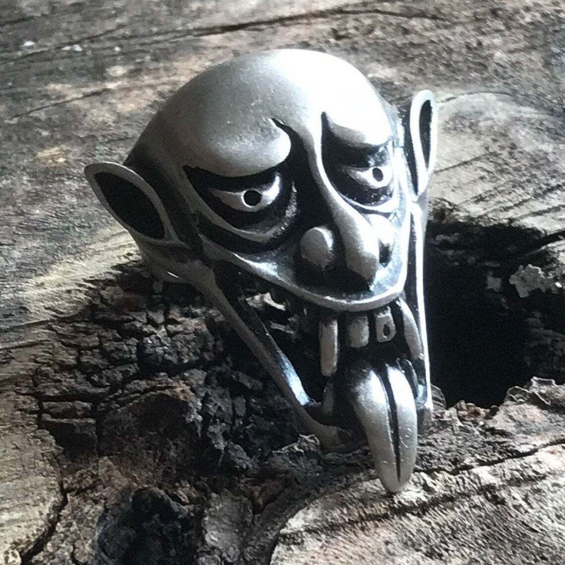 Demonic Face Ring Pewter Statement Ring Silver Large Face Your Demons ...