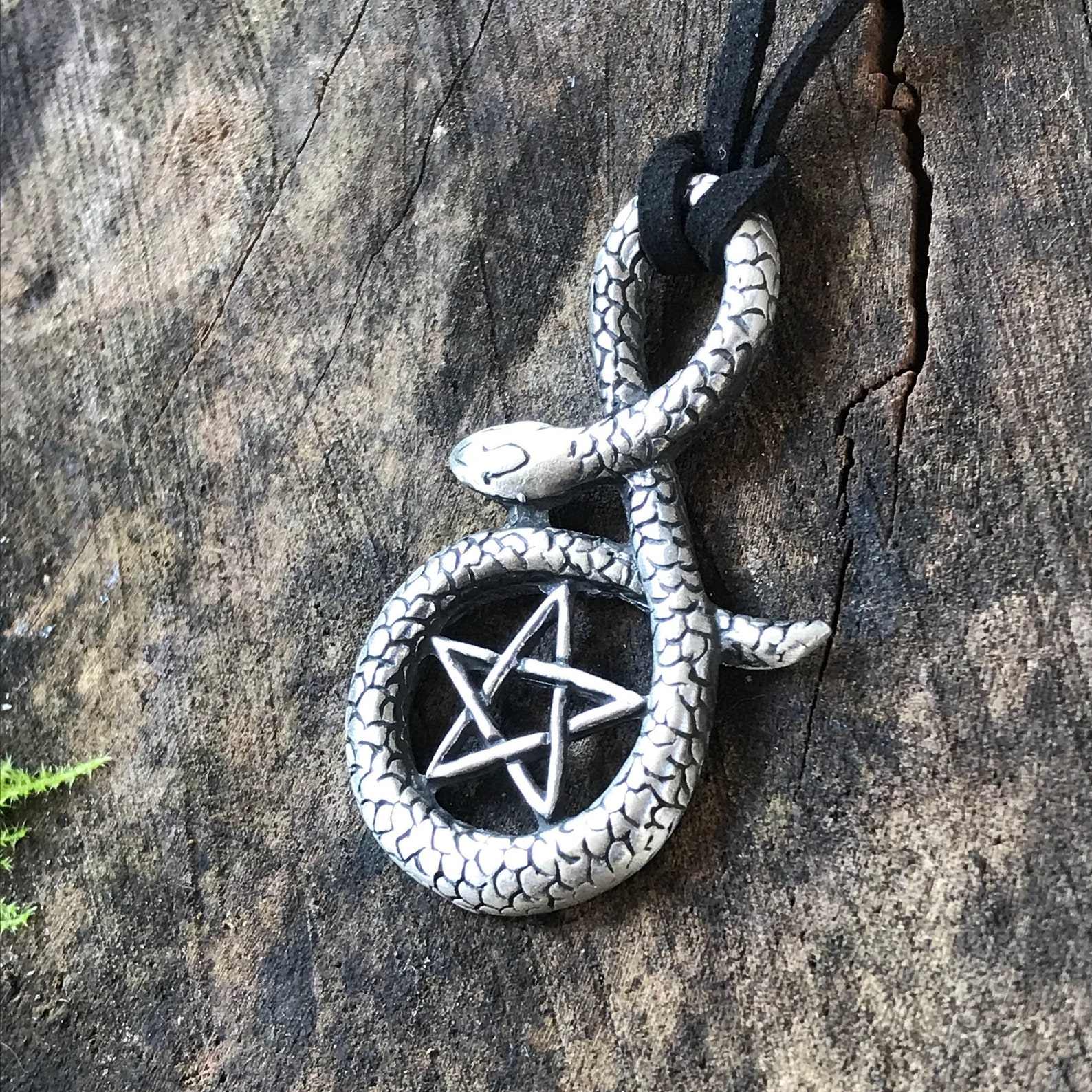 Snake Pentagram Pendant Goth Rock Alternative Spiritual Pewter Silver ...