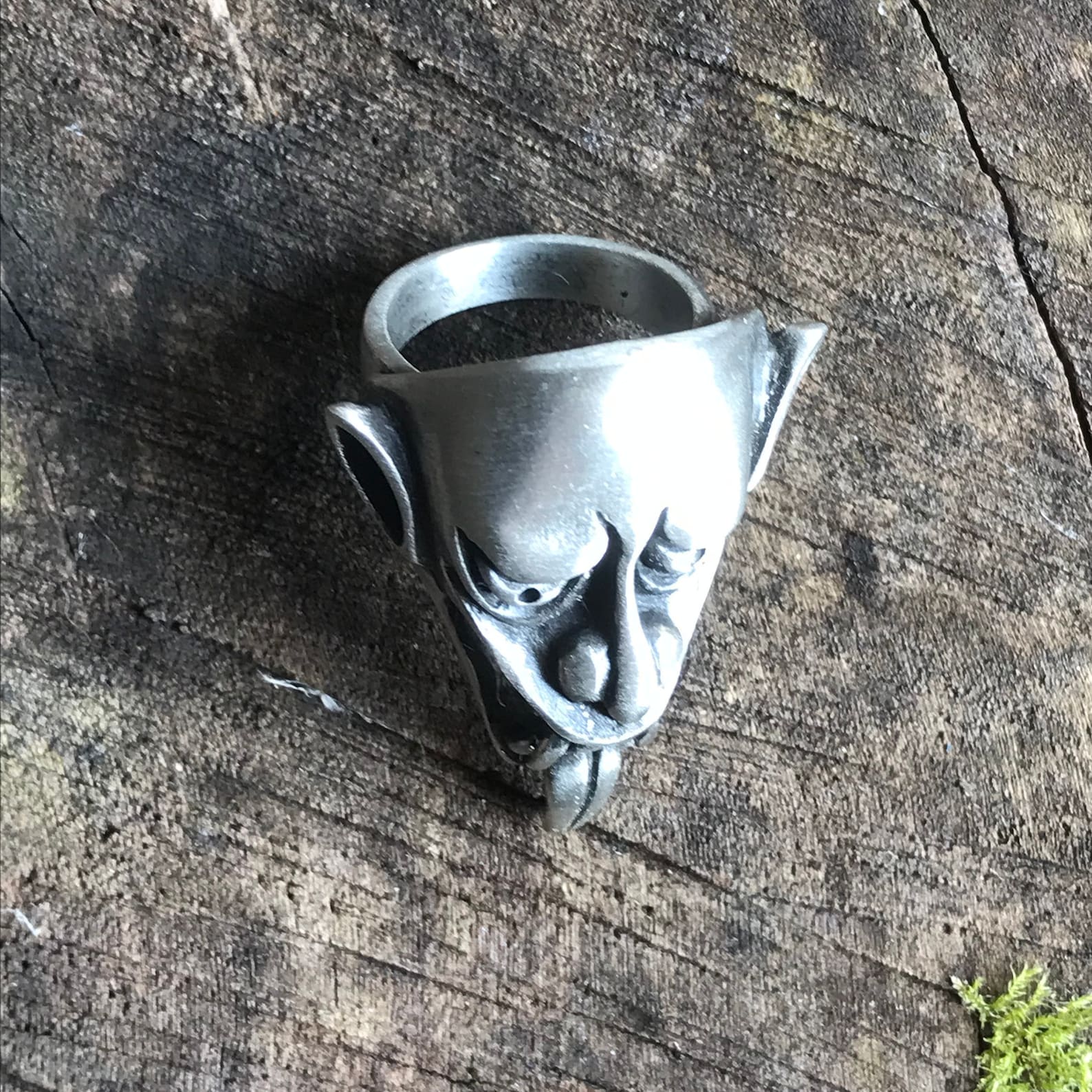 Demonic Face Ring Pewter Statement Ring Silver Large Face Your Demons ...