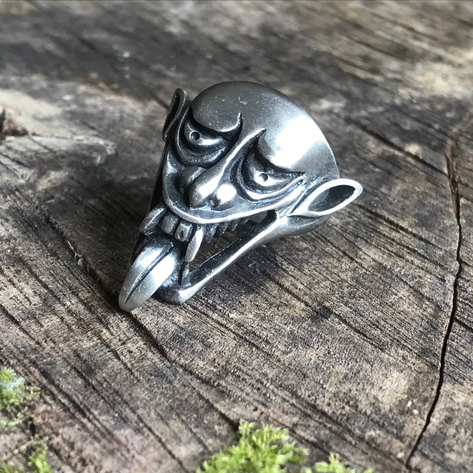 Demonic Face Ring Pewter Statement Ring Silver Large Face Your Demons ...