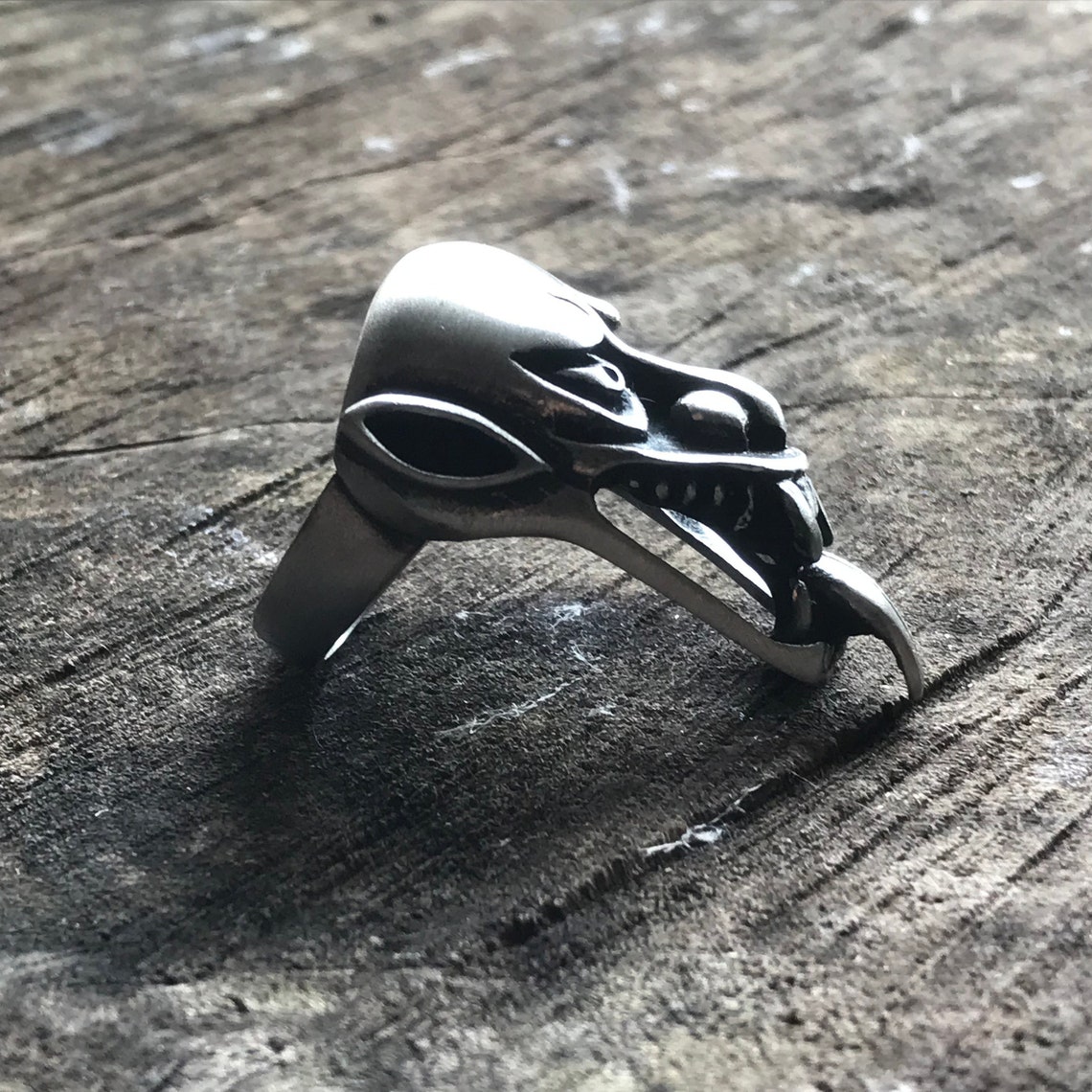 Demonic Face Ring Pewter Statement Ring Silver Large Face Your Demons ...
