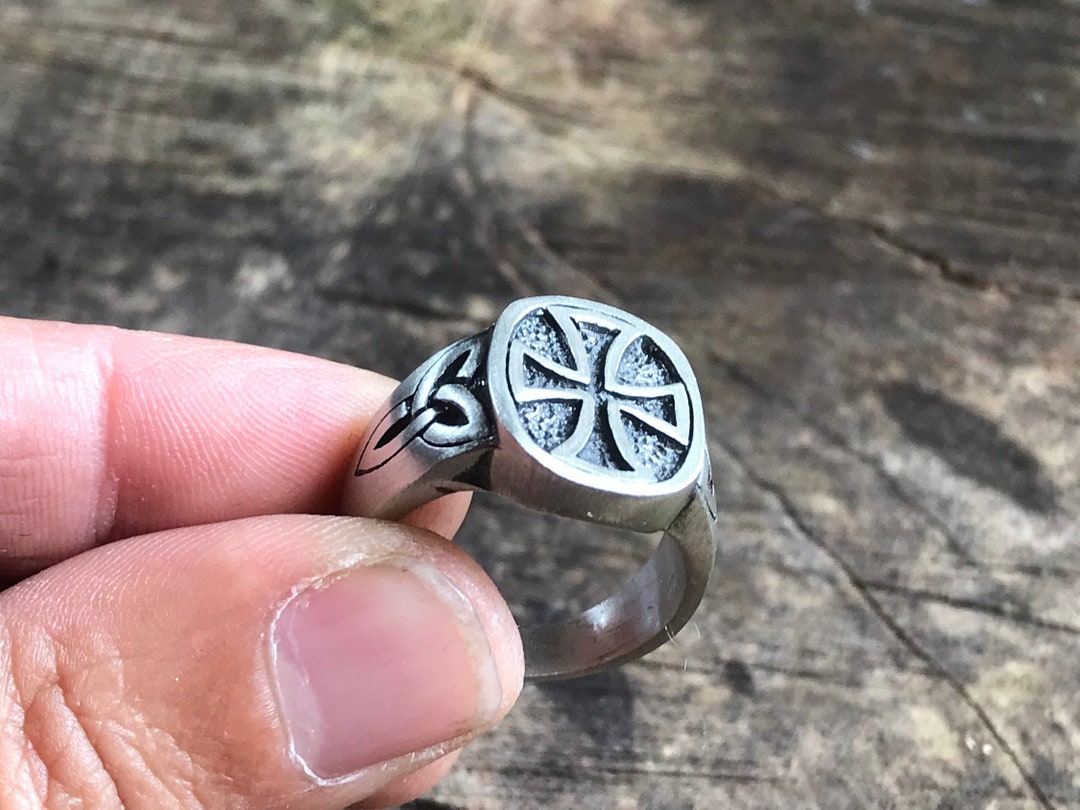 CROSS Ring Celtic Pewter Silver Large Christian Knights - Etsy