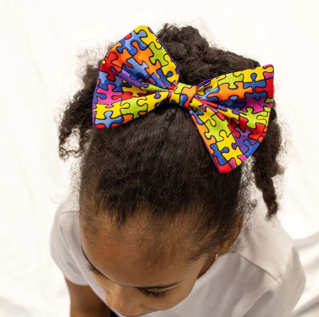 Satin-lined Autism Awareness Bow| Kids Autism Headband| Colorful Baby ...