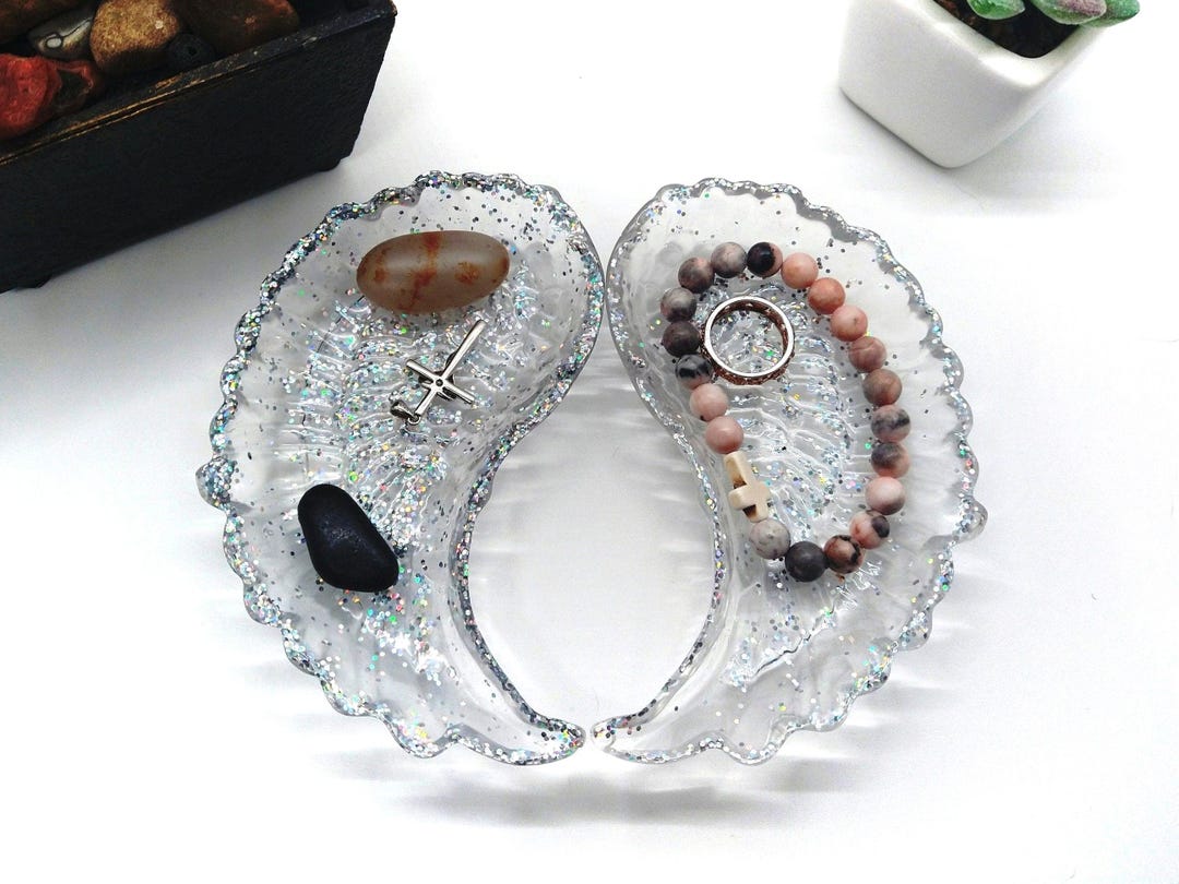 Clear Resin Angel Wing Trays Elegant Jewelry Dish or Vanity Decor ...