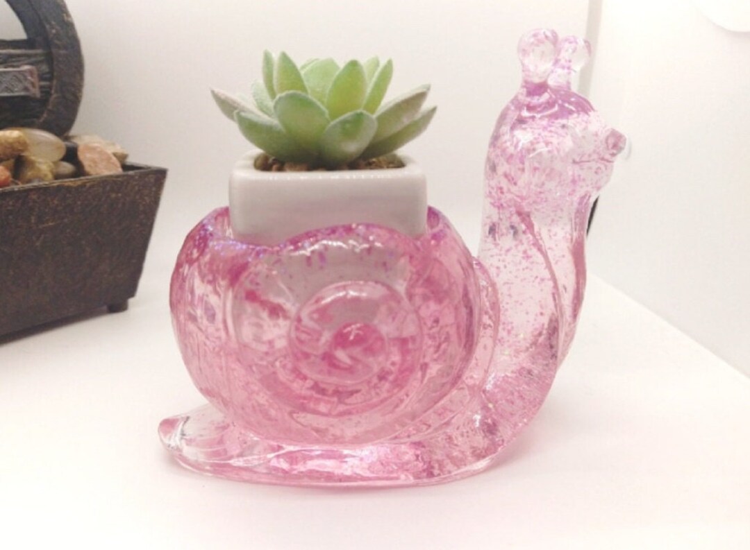 Pink Glittery Snail Succulent Planter or Trinket Dish, Small Succulent ...